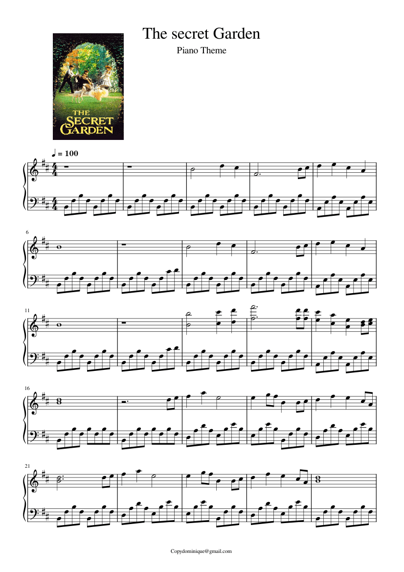 The secret garden Theme Sheet Music for Piano (Solo) Easy | MuseScore.com