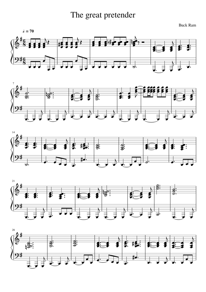 The great pretender Sheet Music for Piano (Solo) | MuseScore.com