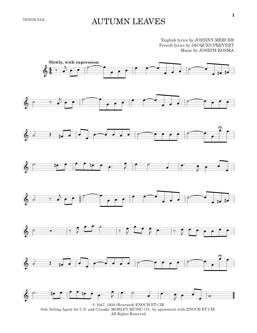 Play Official version of Autumn leaves Sheet Music by Billy evans for ...