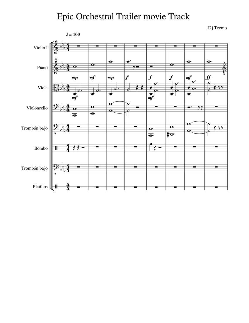Epic Film Orchestral Composition Sheet music for Piano, Trombone bass ...