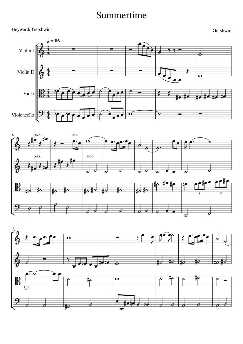 Summertime (from Porgy And Bess) – George Gershwin Sheet music for ...