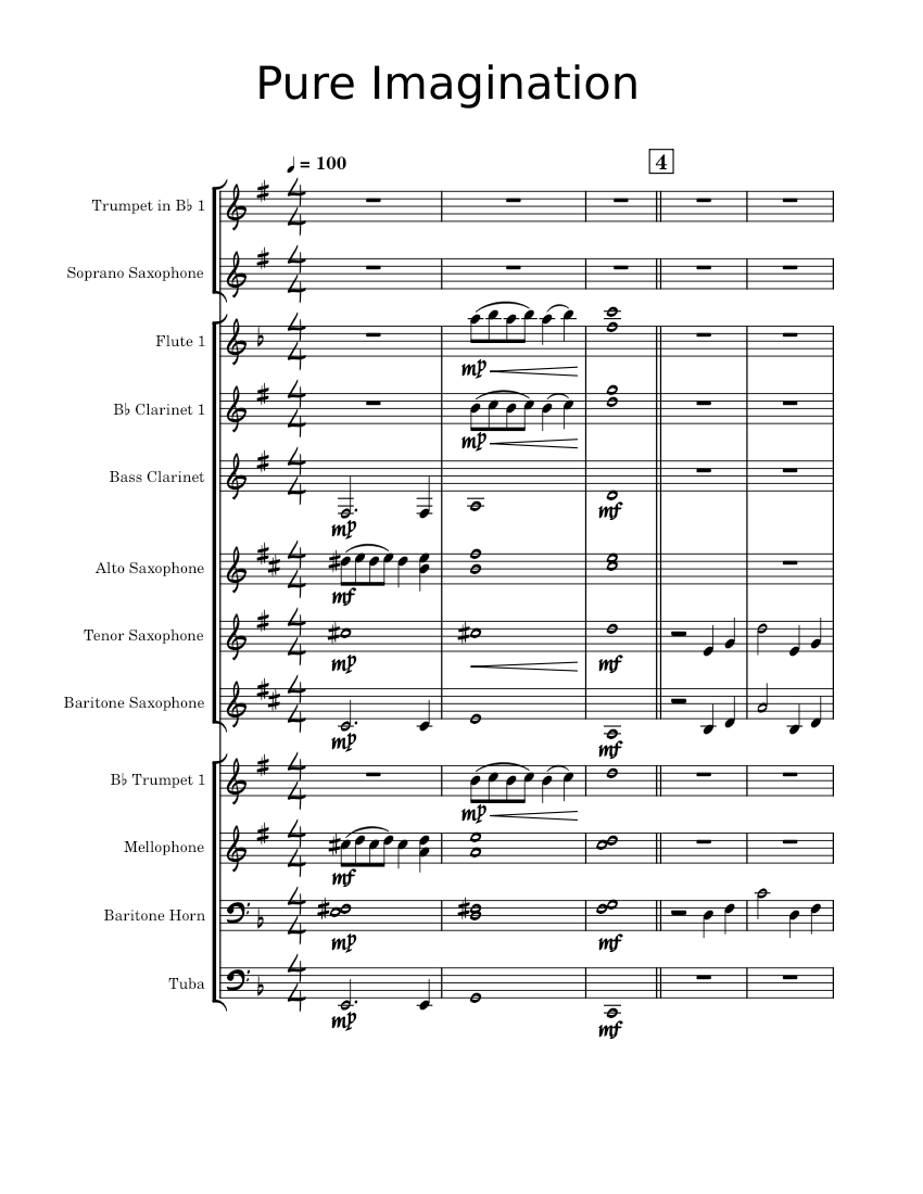 Pure Imagination for marching band Sheet Music for Tuba, Flute ...