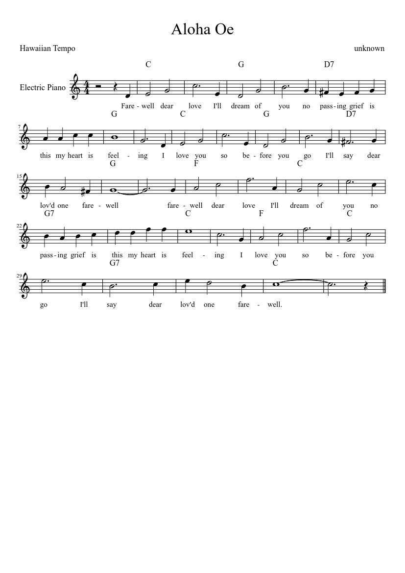 Aloha Oe Partitura