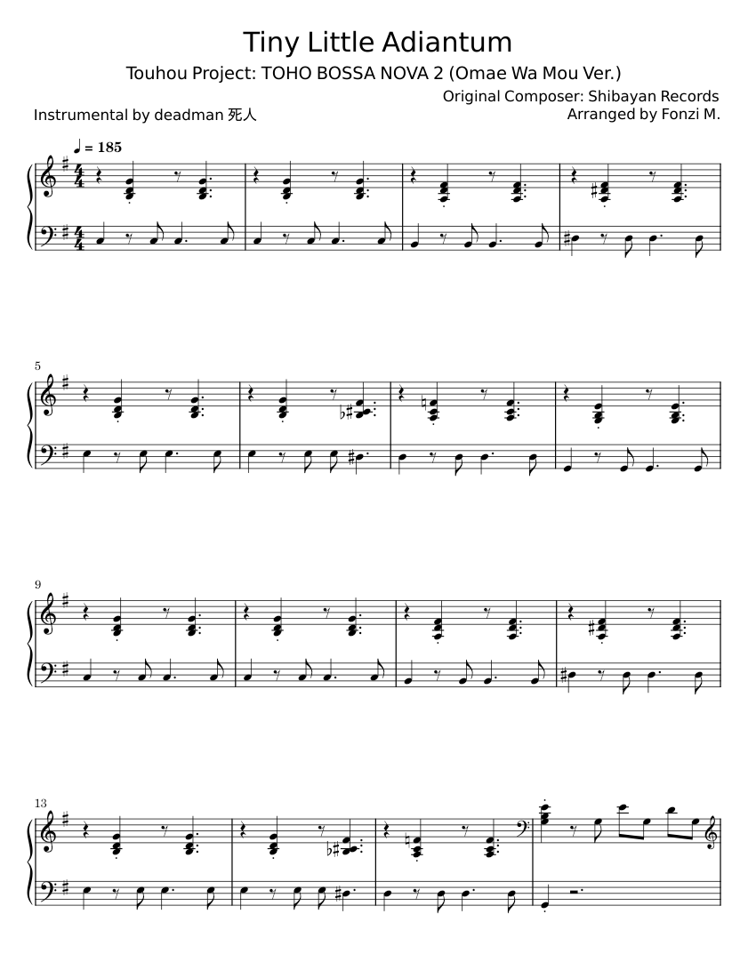 Tiny Little Adiantum - Shibayan Records Sheet Music for Piano (Solo ...