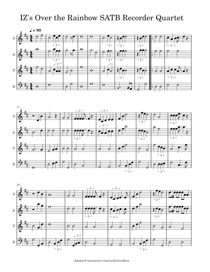 Somewhere Over the Rainbow SATB Recorder Quartet – Israel ...