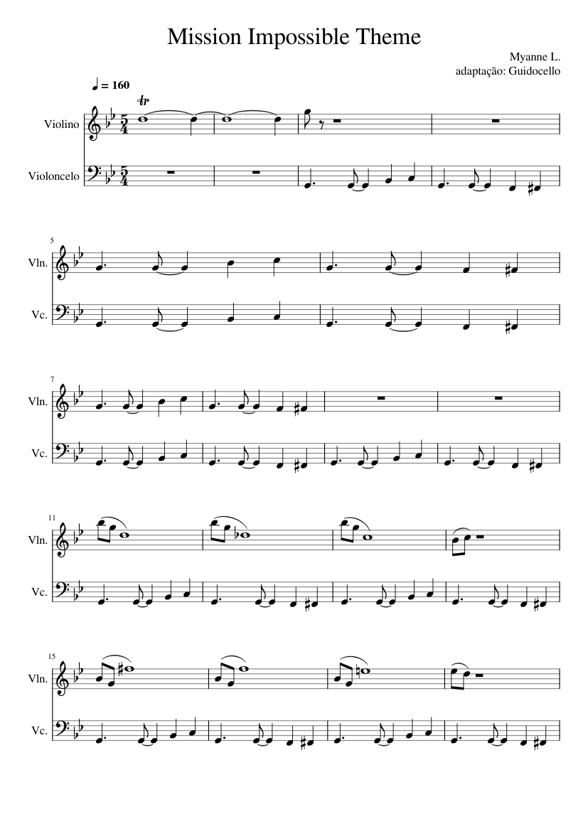 Mission Impossible Theme Violin and cello Sheet music for Violin, Cello ...
