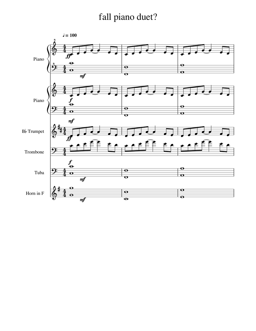 fall piano duet Sheet music for Piano, Trombone, Tuba, Trumpet in b ...