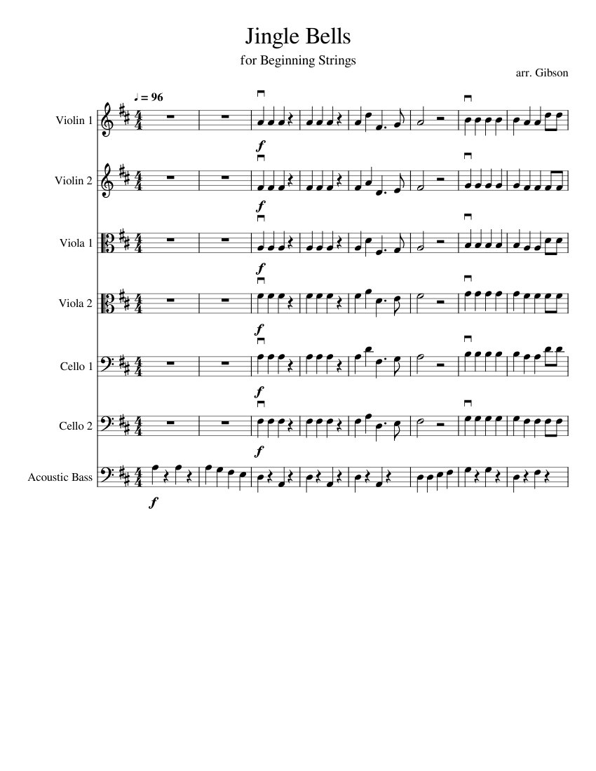 Jingle Bells Sheet music for Violin, Viola, Cello, Bass guitar (String ...