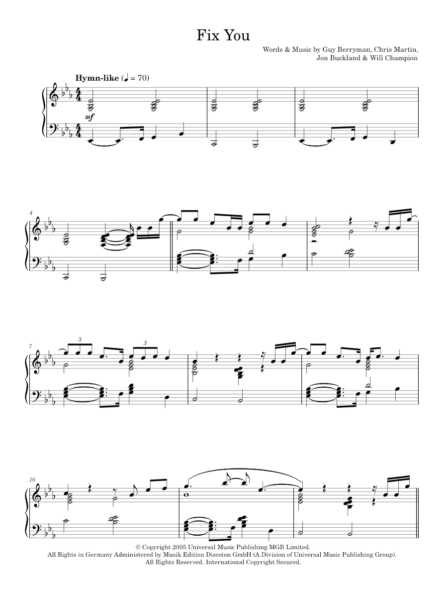 Fix You Sheet music for Piano by Coldplay Official | MuseScore.com