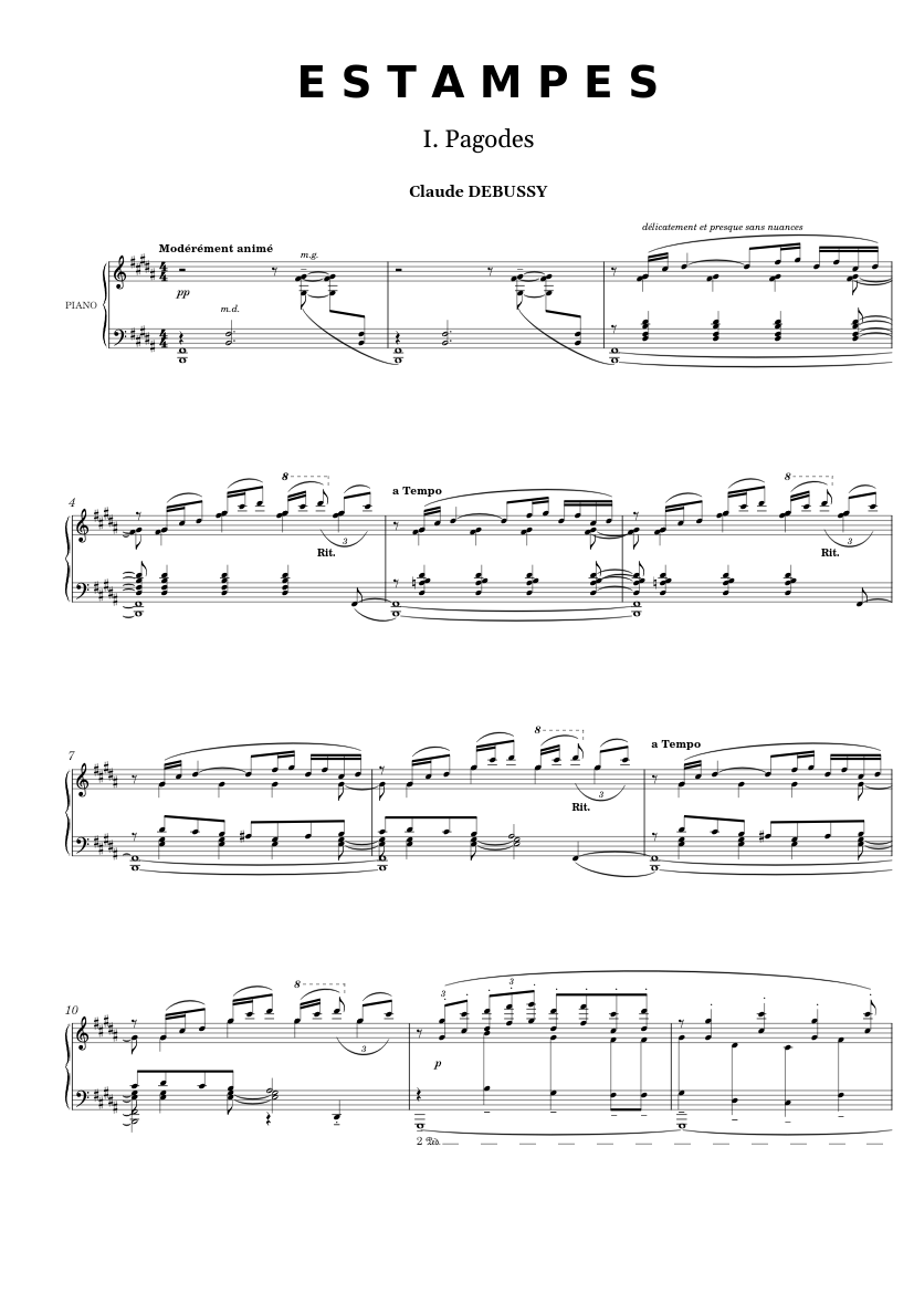 Debussy - Estampes : I. Pagodes Sheet Music for Piano (Solo ...