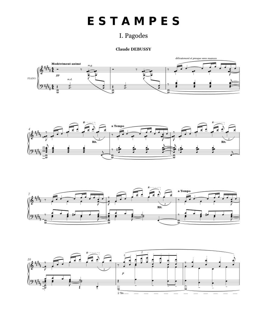 Debussy - Estampes : I. Pagodes Sheet music for Piano (Solo ...