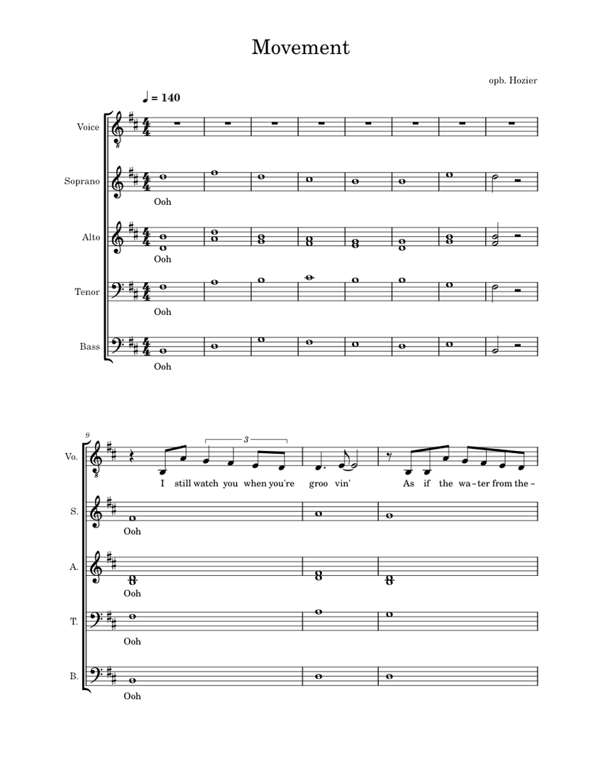 Movement – Hozier (in Bm) Sheet music for Soprano, Alto, Tenor, Bass voice & more instruments (A ...