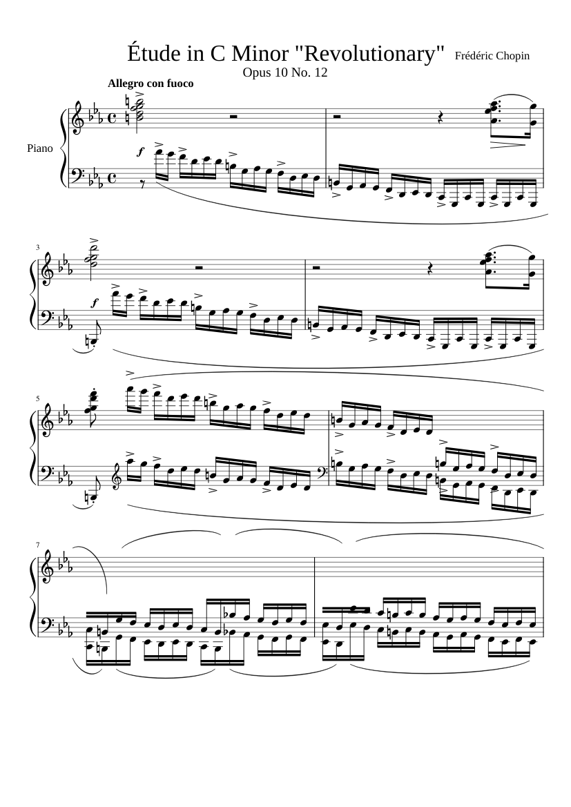 Etude Op.10 No.12 in C Minor "Revolutionary" Chopin Sheet Music for Piano (Solo) | MuseScore.com