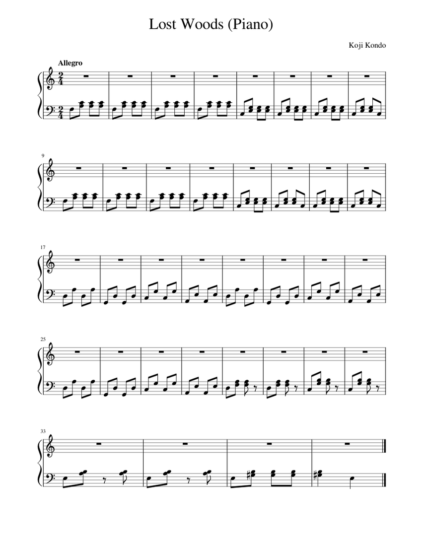 Lost Woods Piano LEFT HAND ONLY Sheet music for Piano (Solo) Easy | Musescore.com