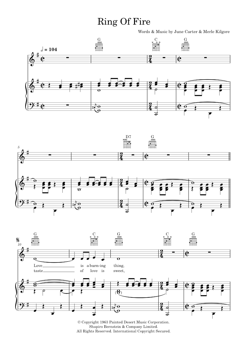 Play Official version of Ring of fire Sheet Music by Johnny Cash for ...