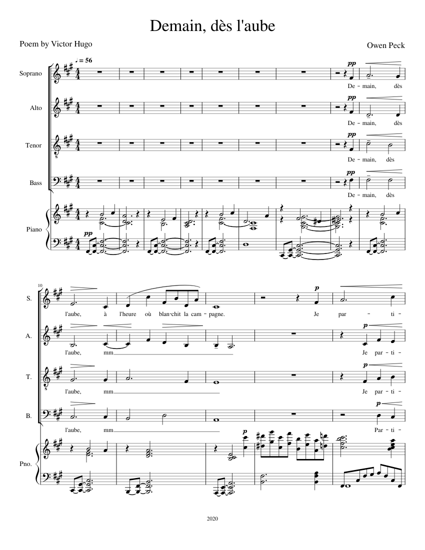 Demain, dès l'aube Sheet music for Piano, Soprano, Alto, Tenor & more ...