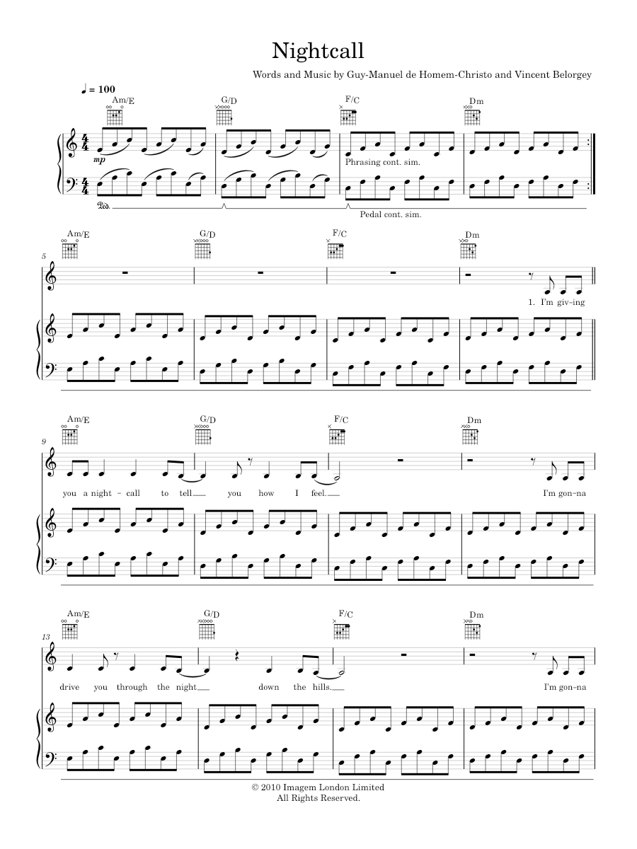 Play Official version of Nightcall sheet music by London Grammar for ...