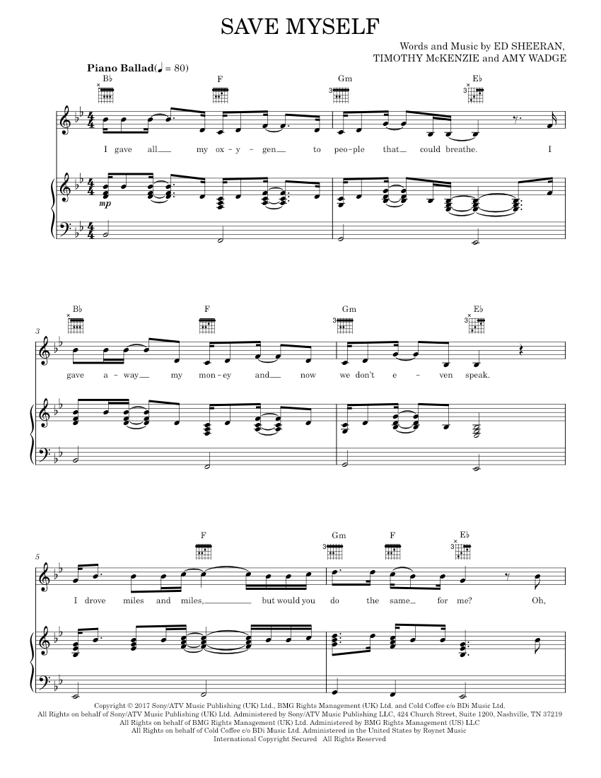 Play Official version of Save myself sheet music by Ed Sheeran for ...