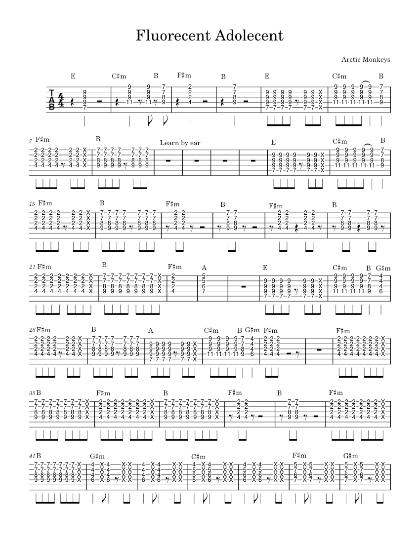Fluorescent adolescent – Arctic Monkeys Sheet Music and Tab with Chords ...