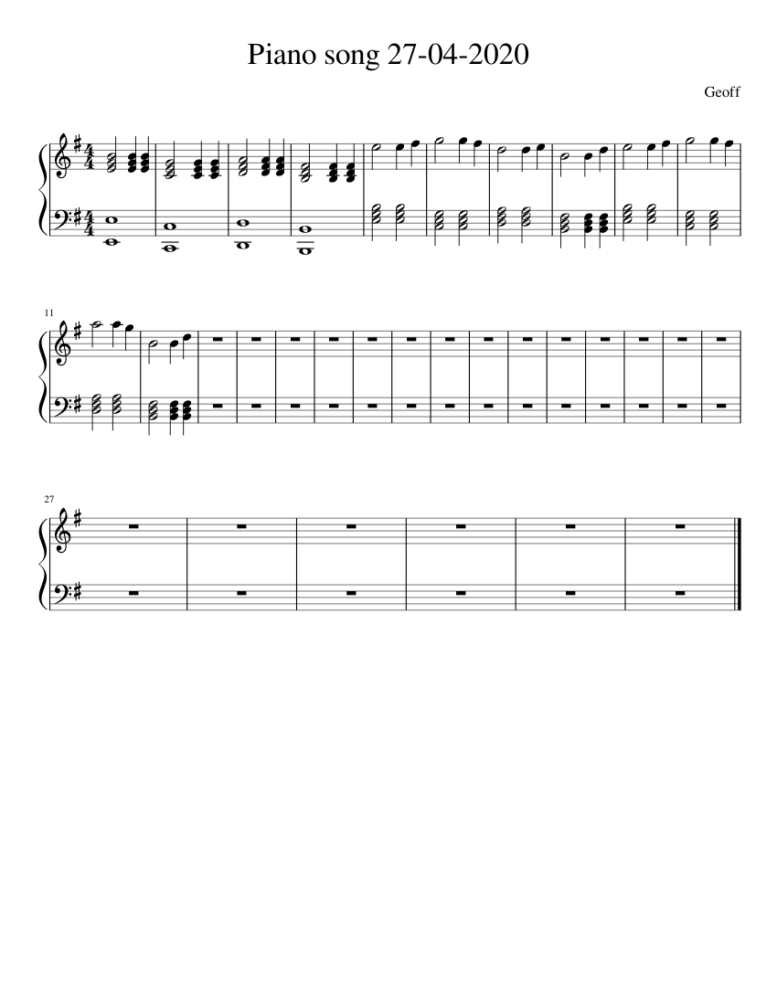 Piano song 27-04-2020 Sheet music for Piano (Solo) Easy | Musescore.com