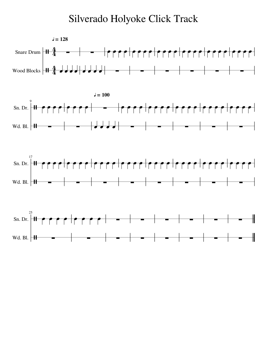 Silverado Holyoke Click Track Sheet music for Snare drum, Woodblock ...