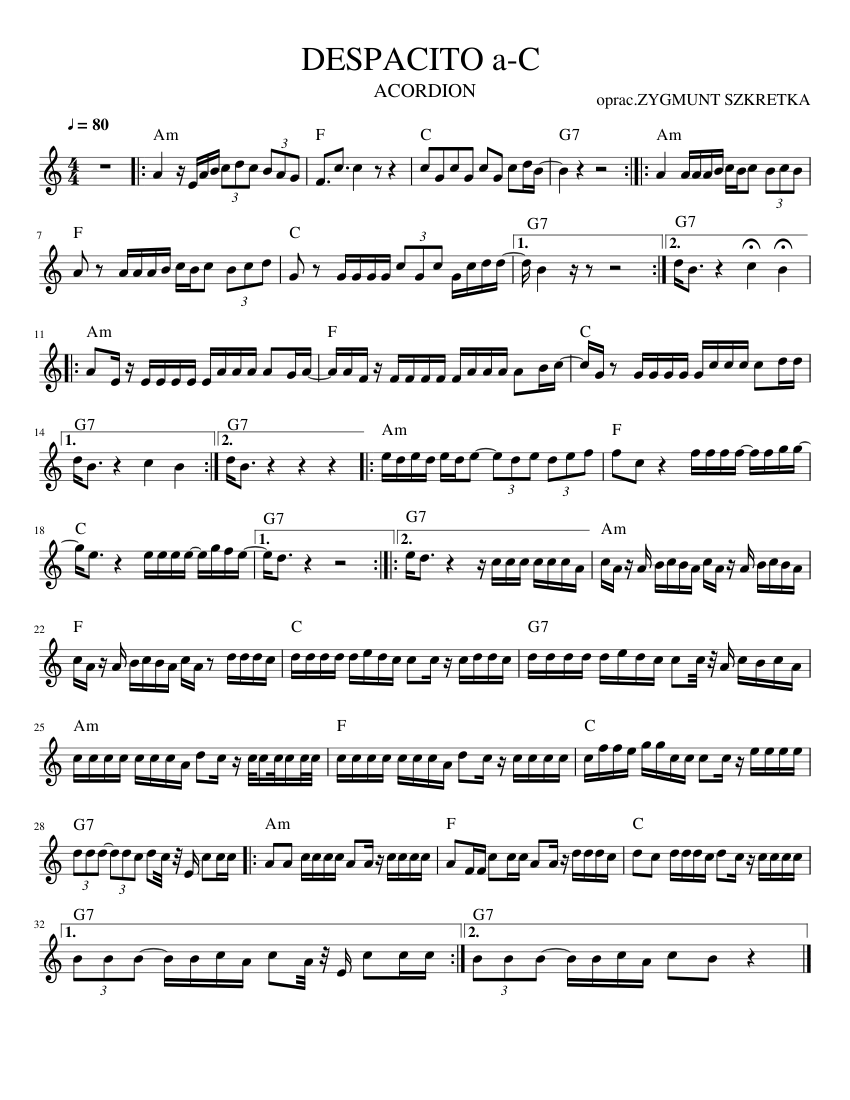 DESPACITO a-C Sheet Music with Chords for Violin (Solo) | MuseScore.com
