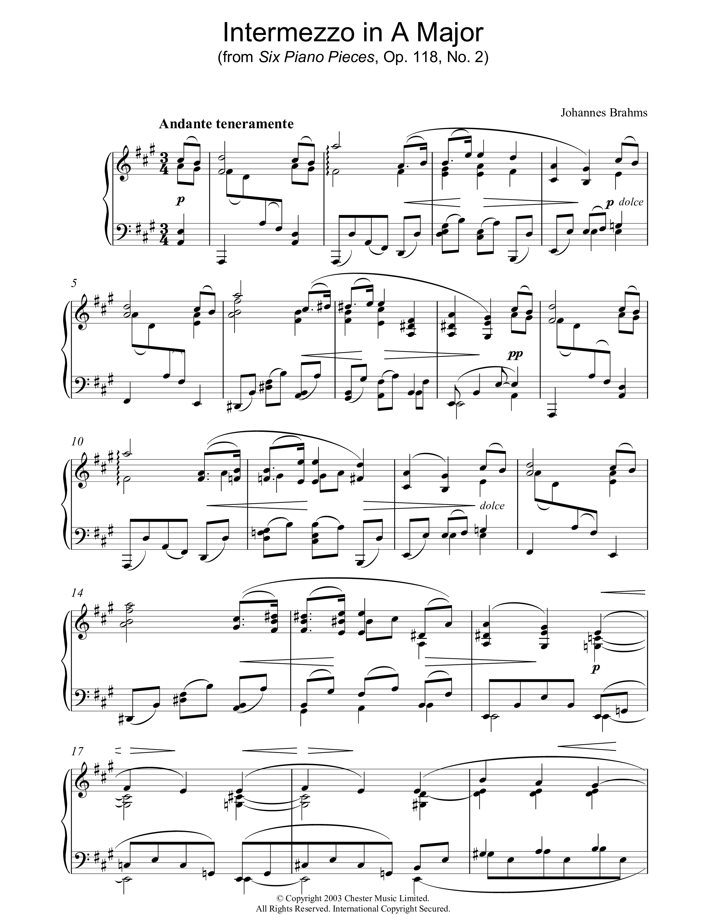 Play Official version of Intermezzo in A major, Op. 118, No. 2 Sheet ...