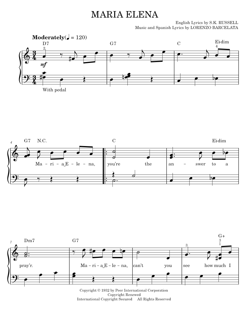 Play Official version of Maria elena sheet music by Lorenzo Barcelata ...