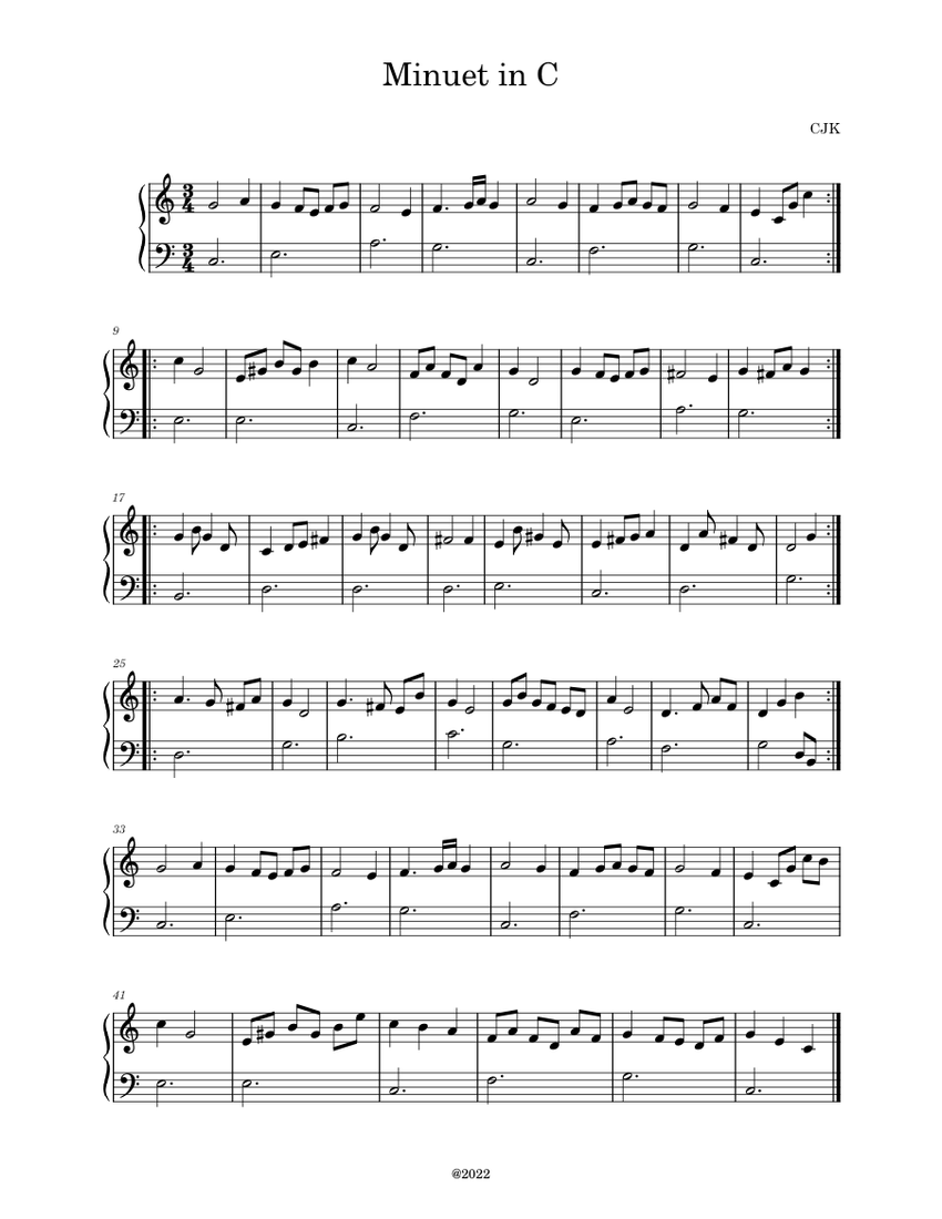 Minuet in C Sheet music for Piano (Solo) Easy | Musescore.com