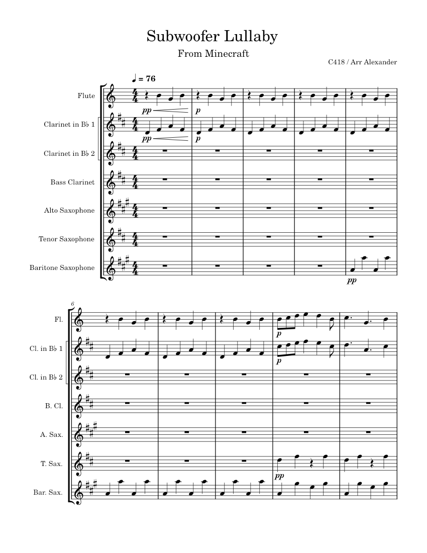 Subwoofer Lullaby (from Minecraft) – C418 Sheet Music for Flute ...