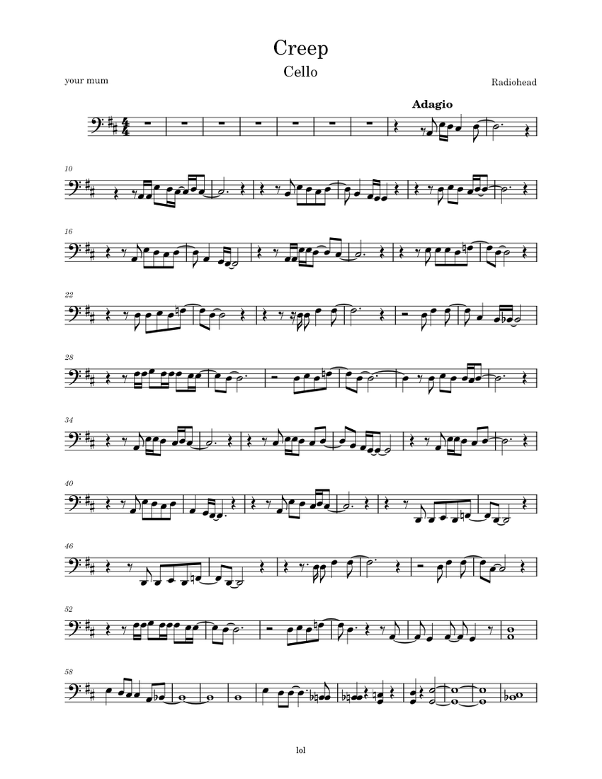 Creep – Radiohead Creep Radiohead -Cello Sheet music for Cello (Solo) | Musescore.com