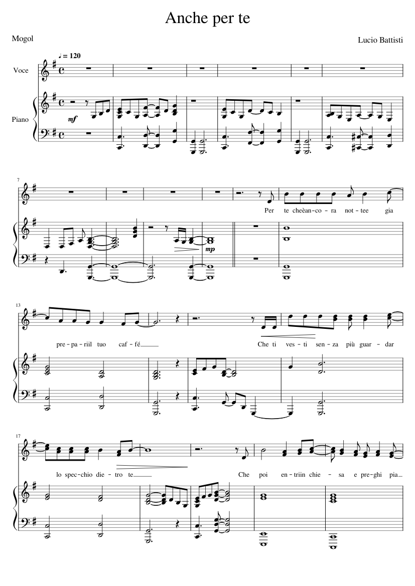 Anche per te Sheet Music for Piano, Vocals (Piano-Voice) | MuseScore.com