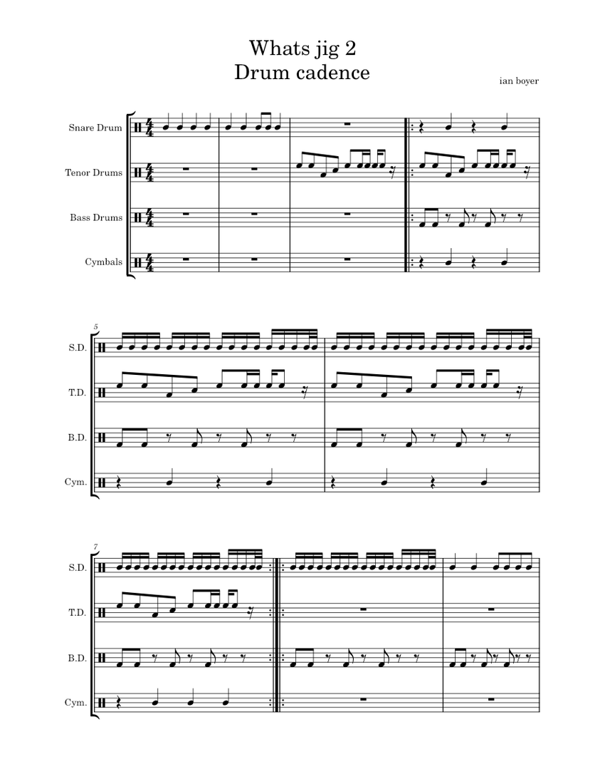 Whats jig 2 Drum cadence Sheet music for Snare drum, Crash, Tenor drum ...