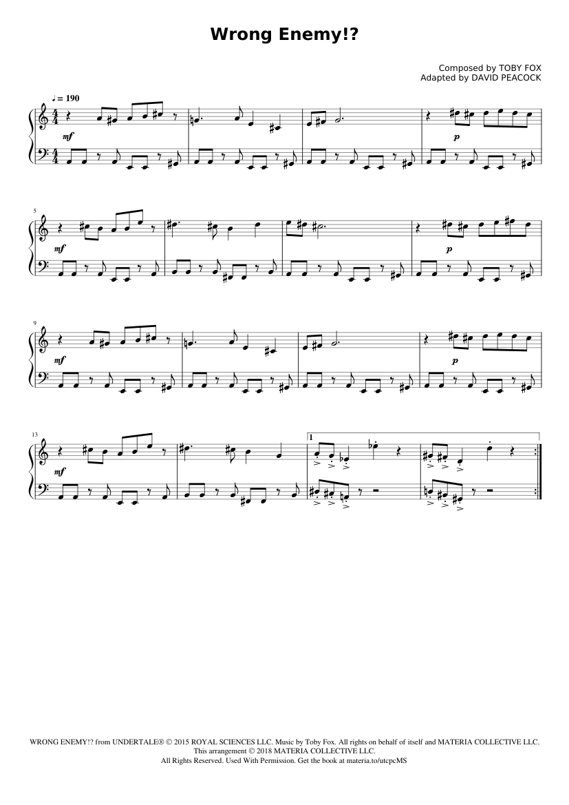 Wrong Enemy !? (UNDERTALE Complete Piano Sheet Music) Sheet music for Piano (Solo) Easy ...