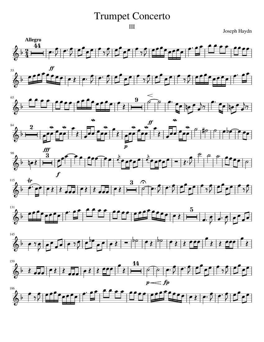 Haydn Trumpet Concerto III Sheet Music for Trumpet in b-flat (Solo ...