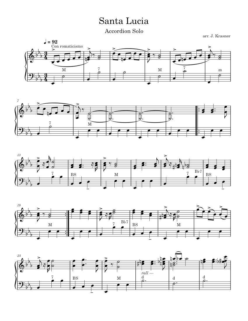 Santa Lucia Sheet Music with Chords for Accordion (Solo) | MuseScore.com