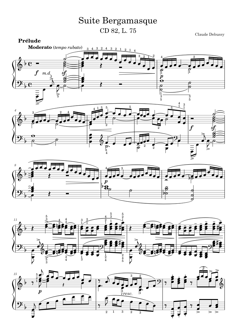 Suite Bergamasque – Prélude Sheet Music for Piano (Solo) | MuseScore.com