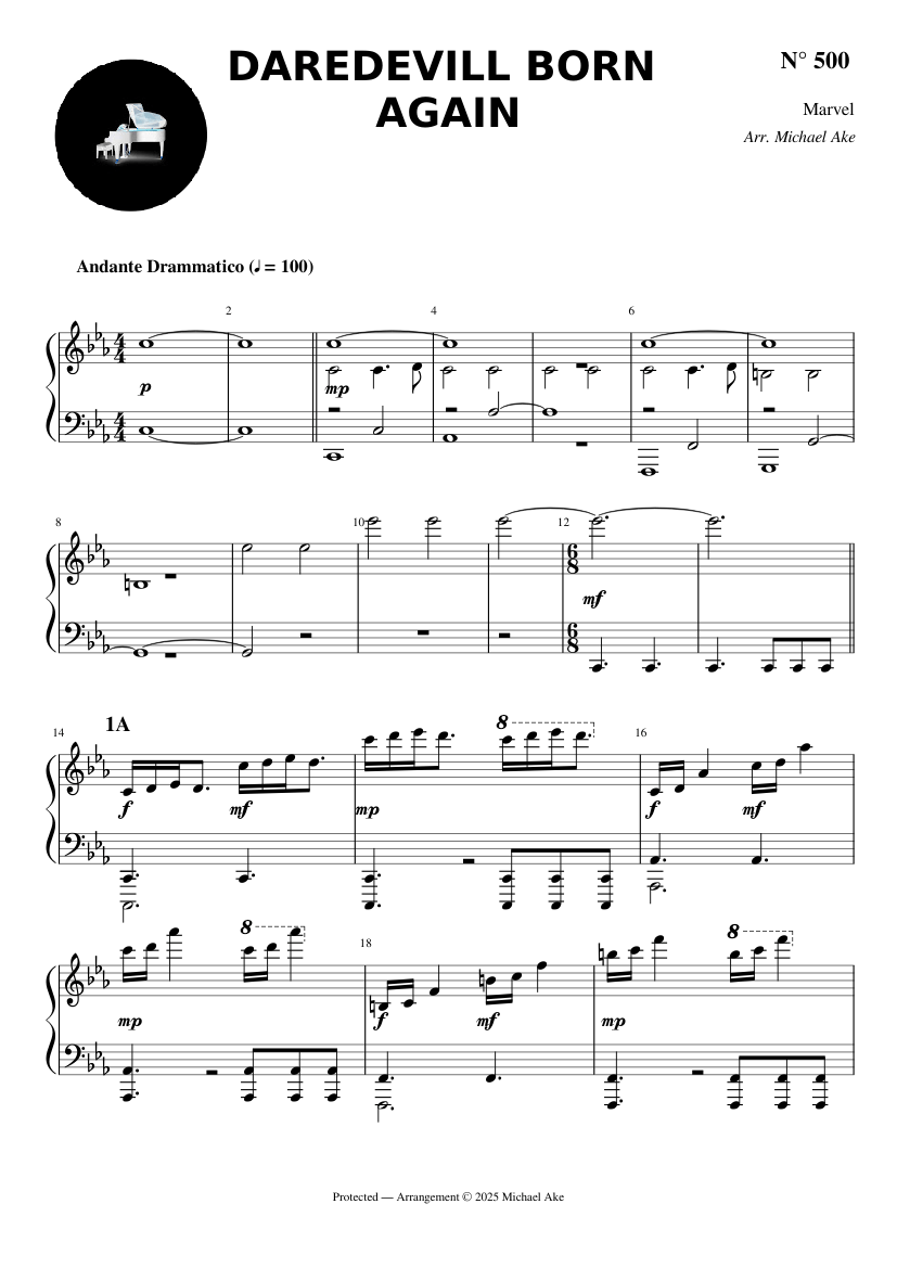 Daredevil Born Again (Opening Music) - The Newton Brothers Sheet Music ...