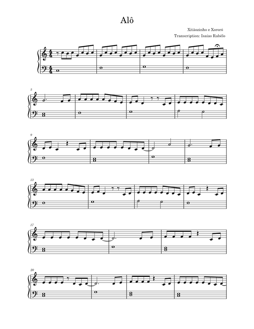 Alô Sheet music for Piano (Solo) | Musescore.com