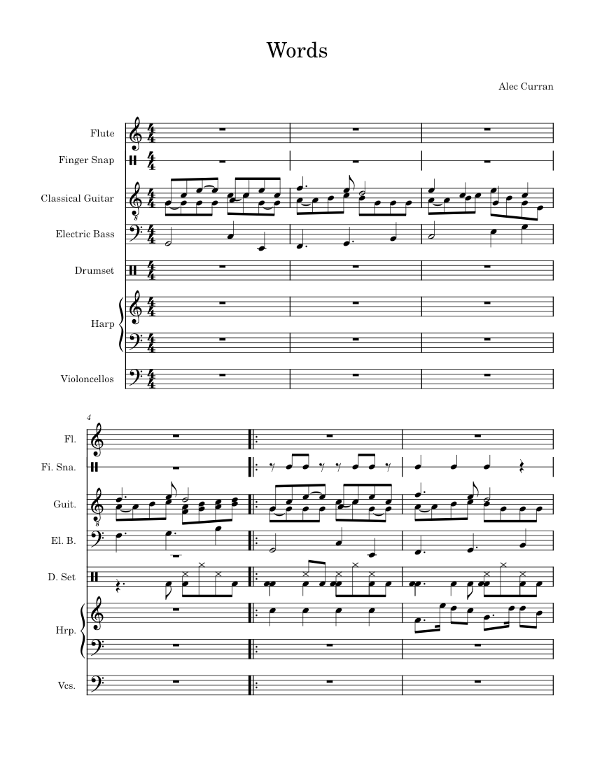 Words Sheet music for Flute, Guitar, Bass guitar, Drum group & more ...