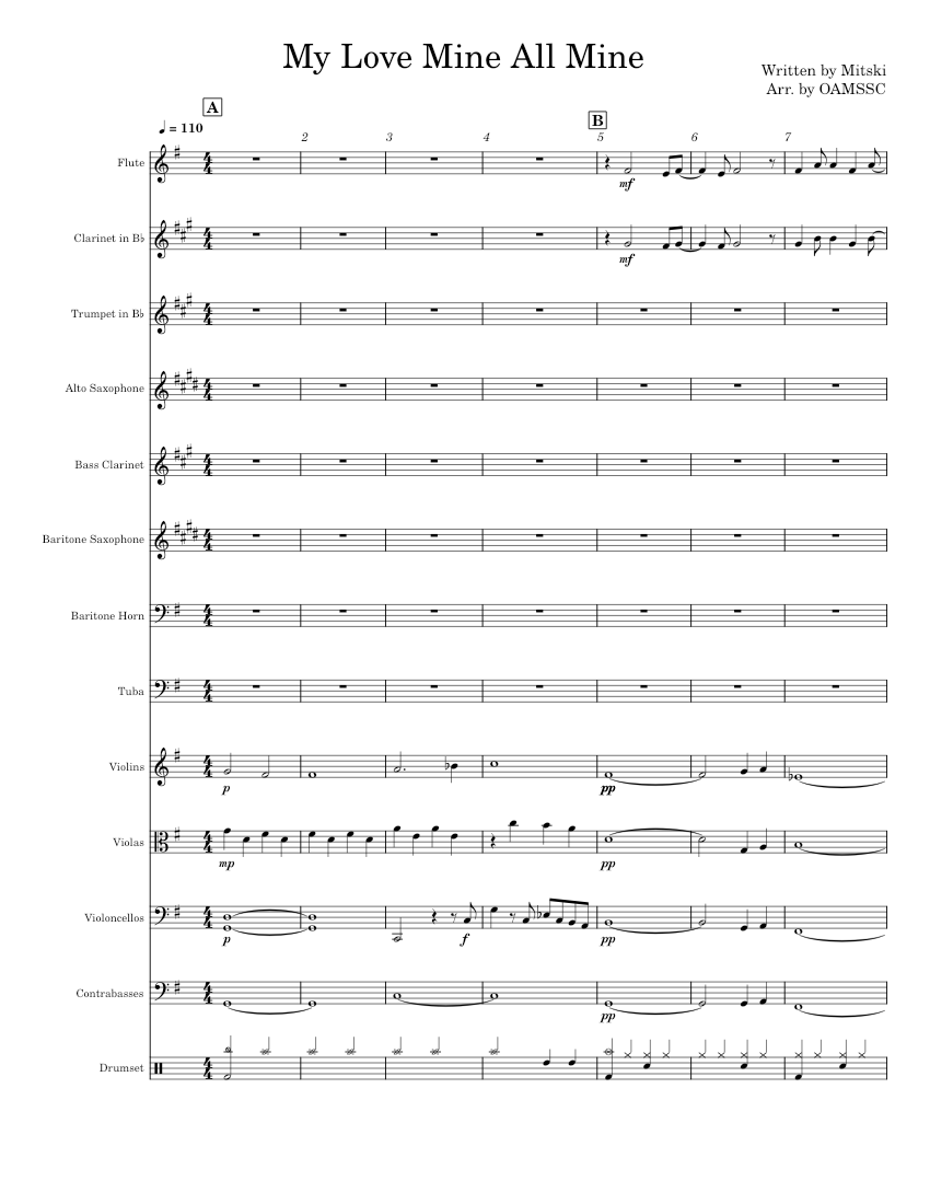My Love Mine All Mine – Mitski - Arr. OAMSSC Sheet Music for Tuba ...