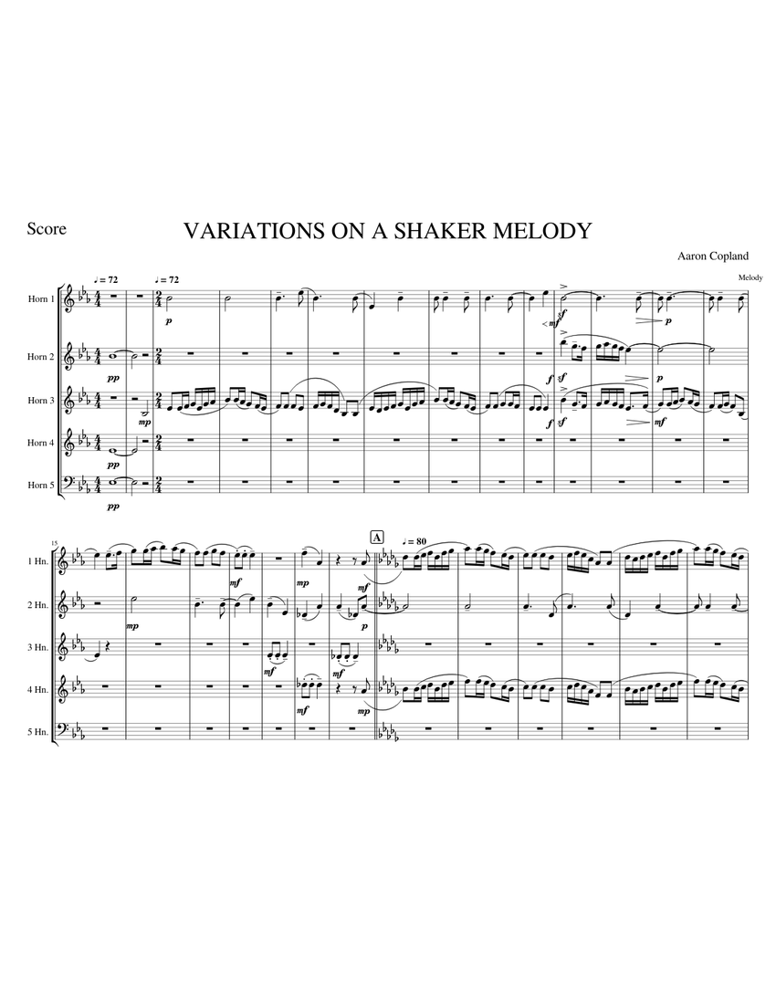 Variations on a Shaker Melody - Horn Sheet music for French horn (Brass ...