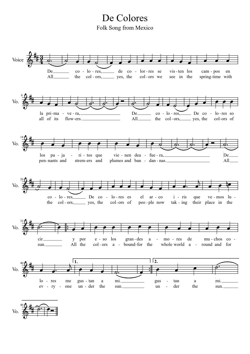 De Colores Sheet music for Voice (other) (Solo) | Musescore.com