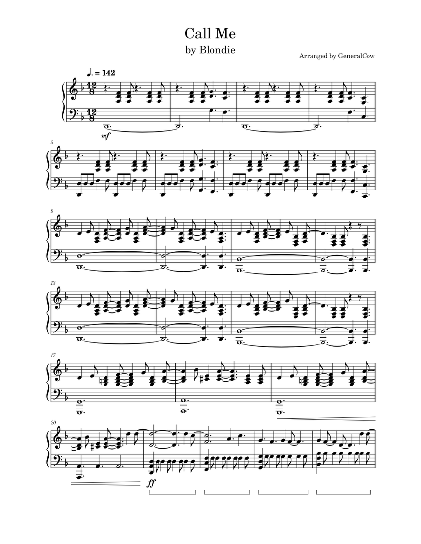 Call me – Blondie (Piano Solo) Sheet music for Piano (Solo) Easy ...