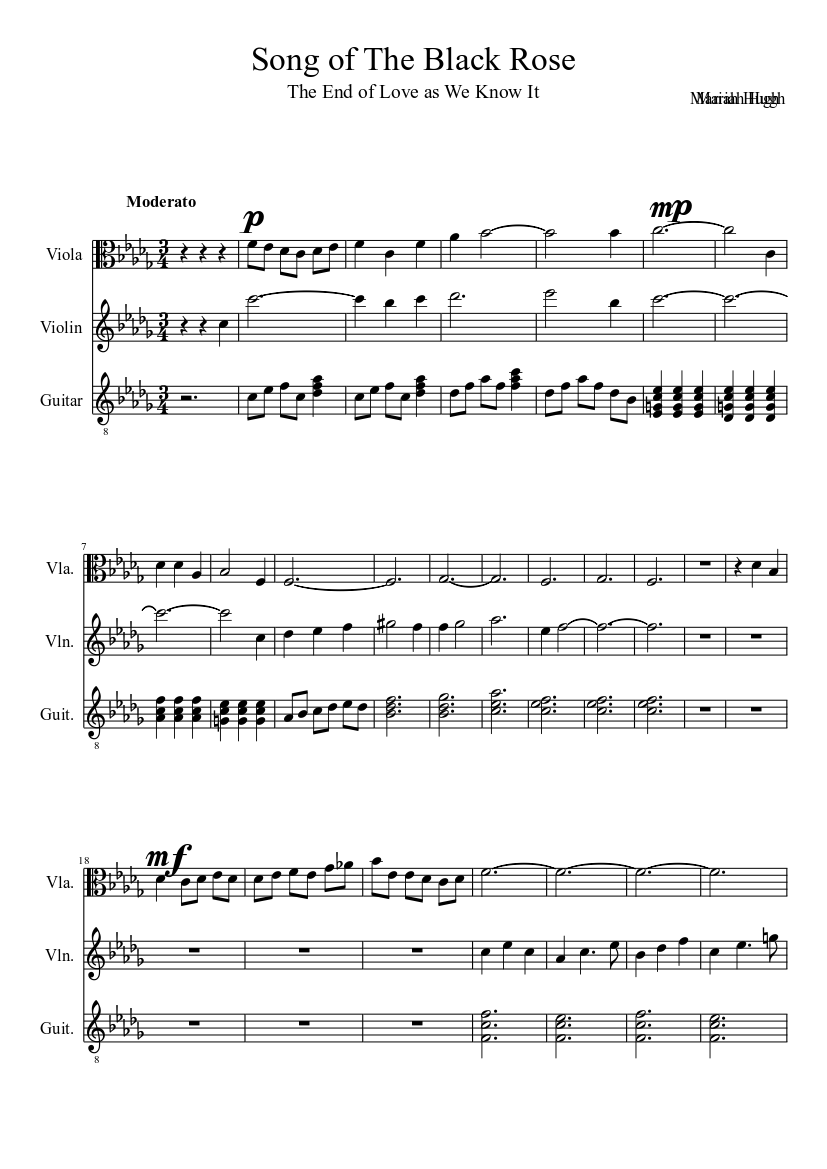 Song of the Black Rose Sheet Music for Violin, Viola, Guitar (Mixed ...