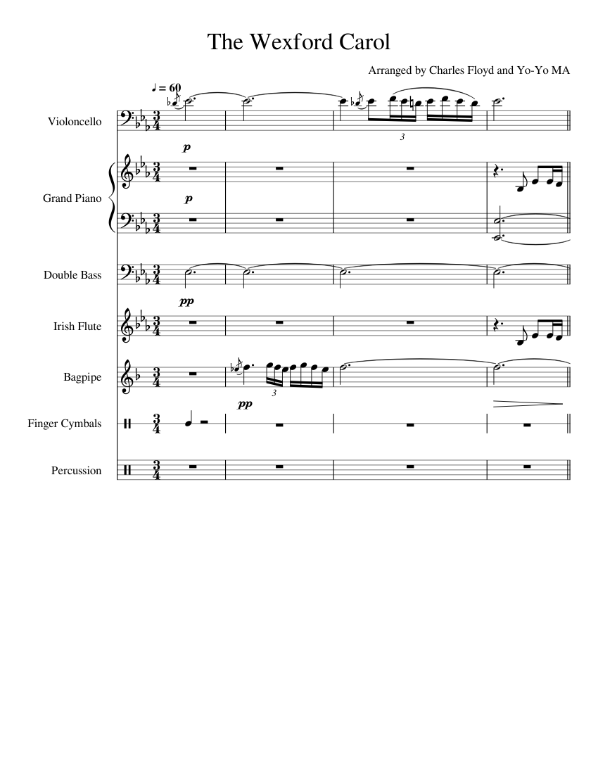 The Wexford Carol Sheet music for Piano, Flute, Contrabass, Cello ...