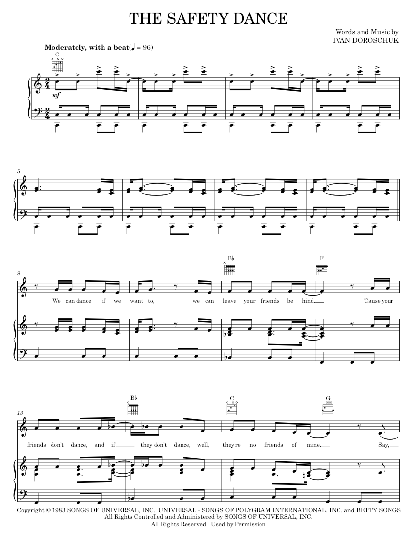 Play Official version of The Safety Dance Sheet Music by Glee Cast for ...
