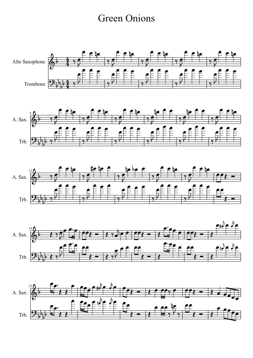 Green Onions Sheet music for Trombone (Solo) | Musescore.com