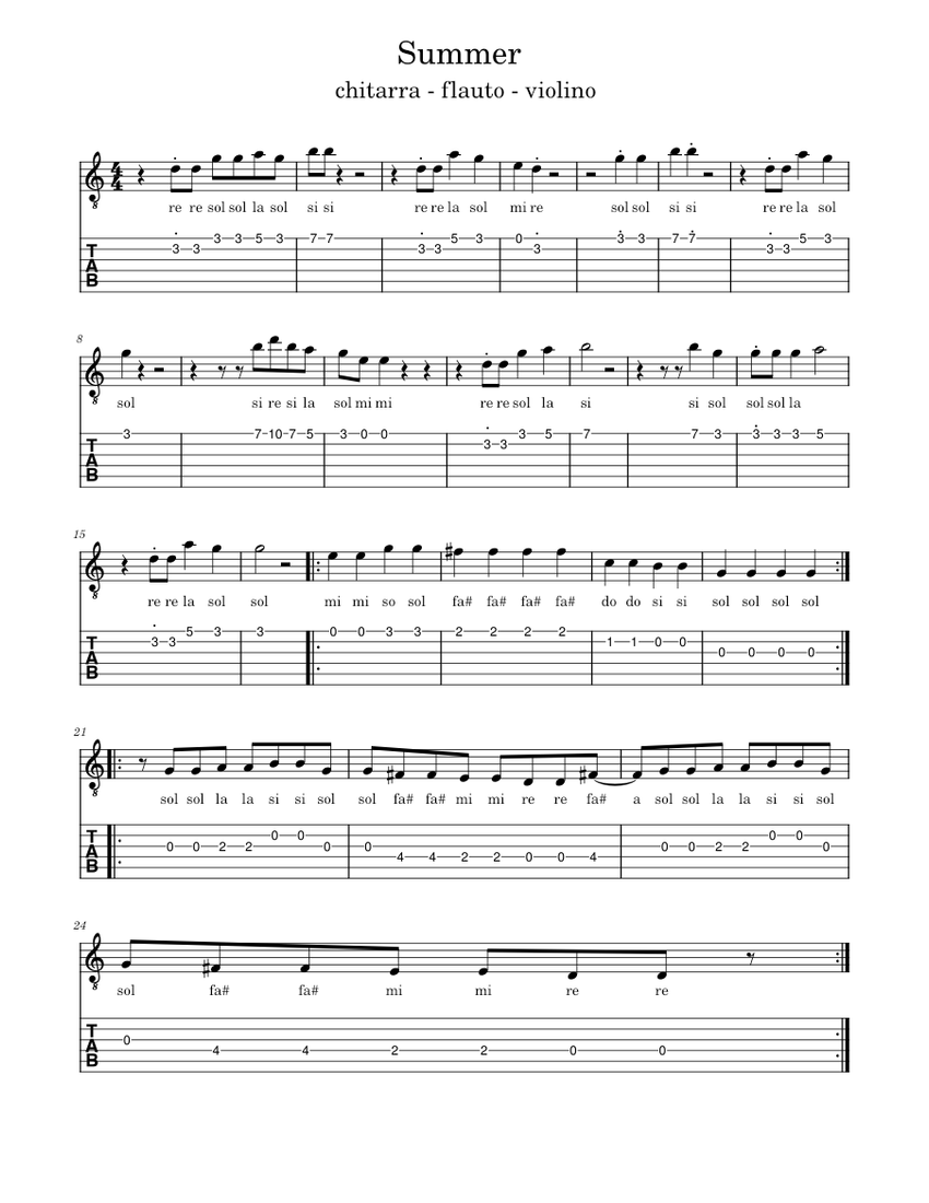 Summer – Calvin Harris Sheet music for Guitar (Solo) | Musescore.com