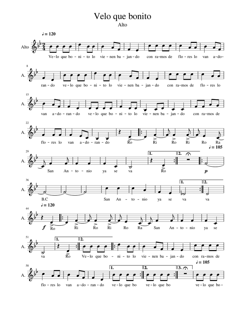 Velo que bonito - Alto Sheet music for Piano, Woodblock (Mixed Duet ...